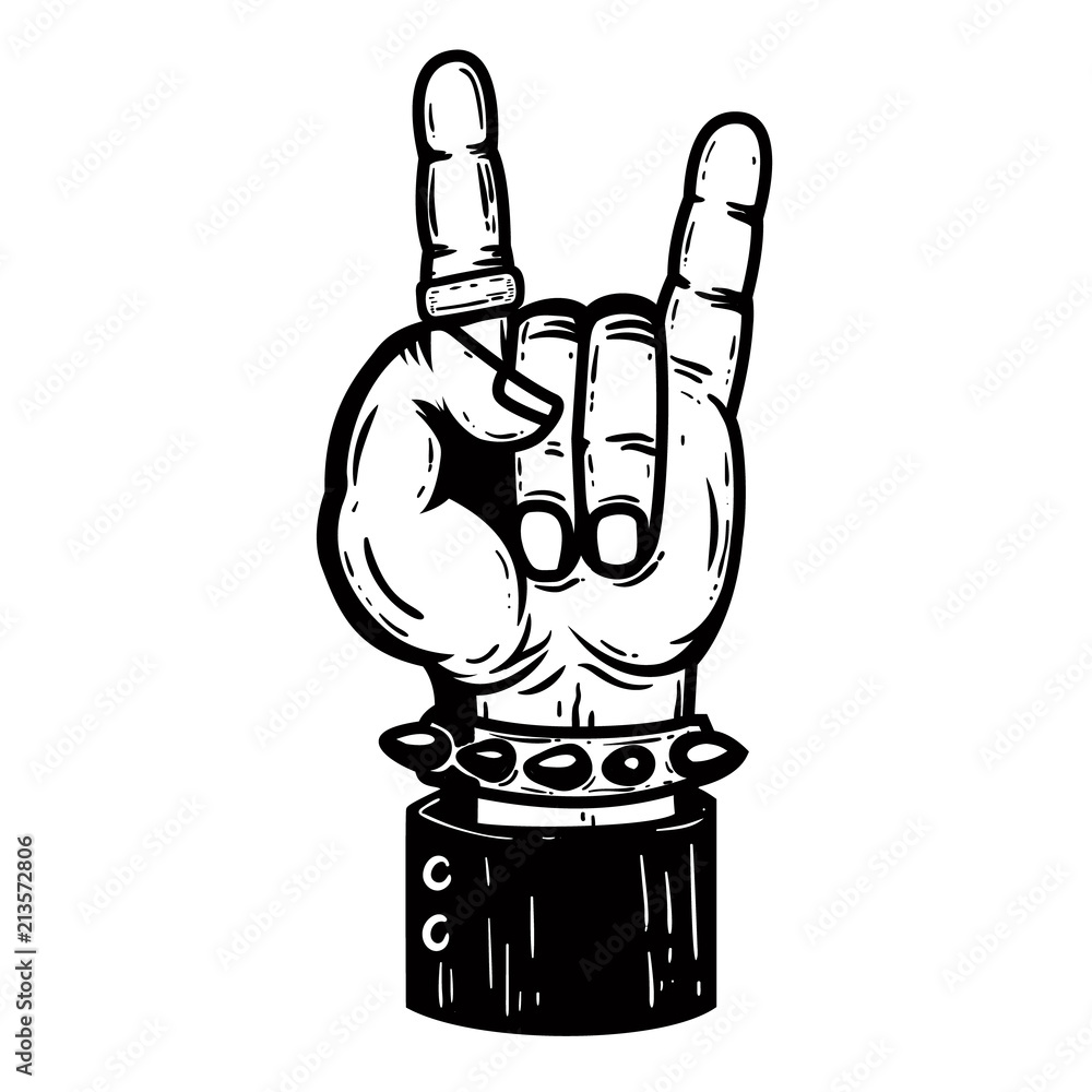 Human hand with rock and roll sign. Design element for logo, label ...