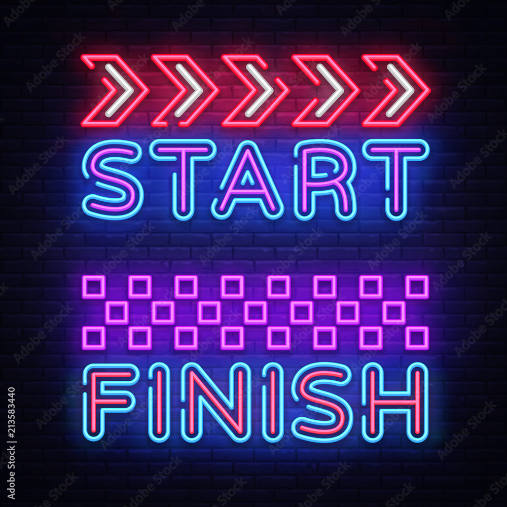 Start Finish neon sign vector. Start Finish Design template neon sign ... Start Finish neon sign vector. Start Finish Design template neon sign ...