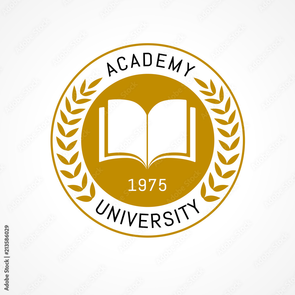 University education logo design with open book and laurel branch ...