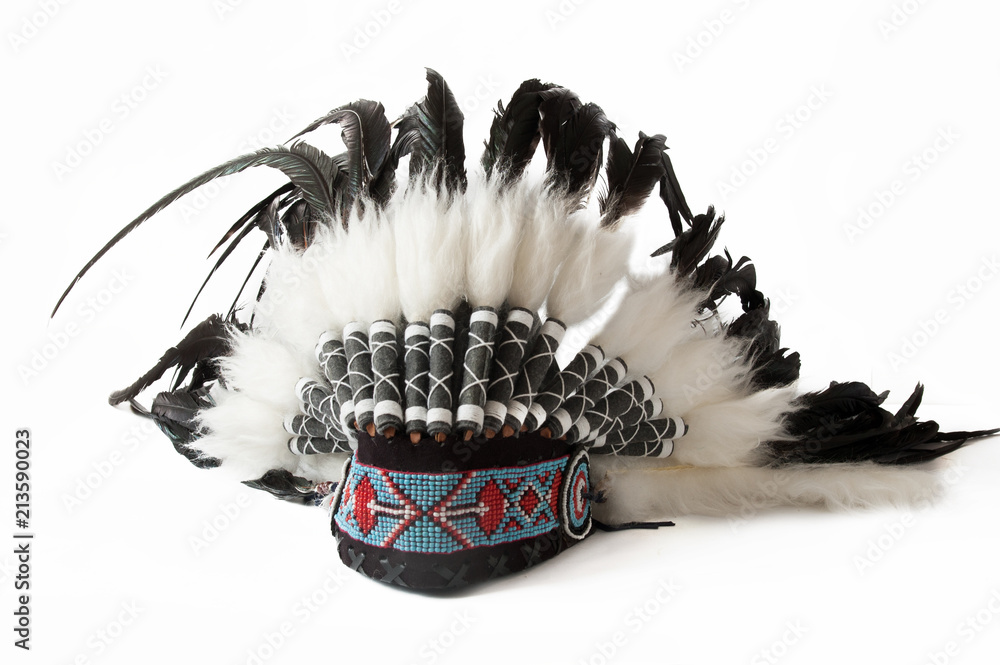 Indian cap with feathers isolated on white background Stock Photo ...