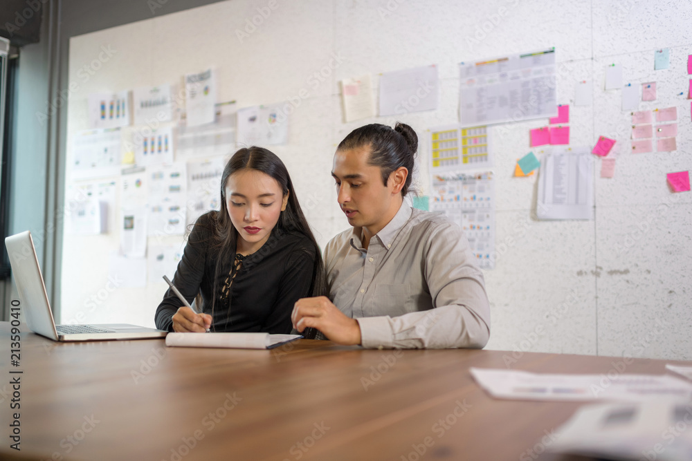 Beautiful secretary helping boss in office at workplace. Stock Photo ...