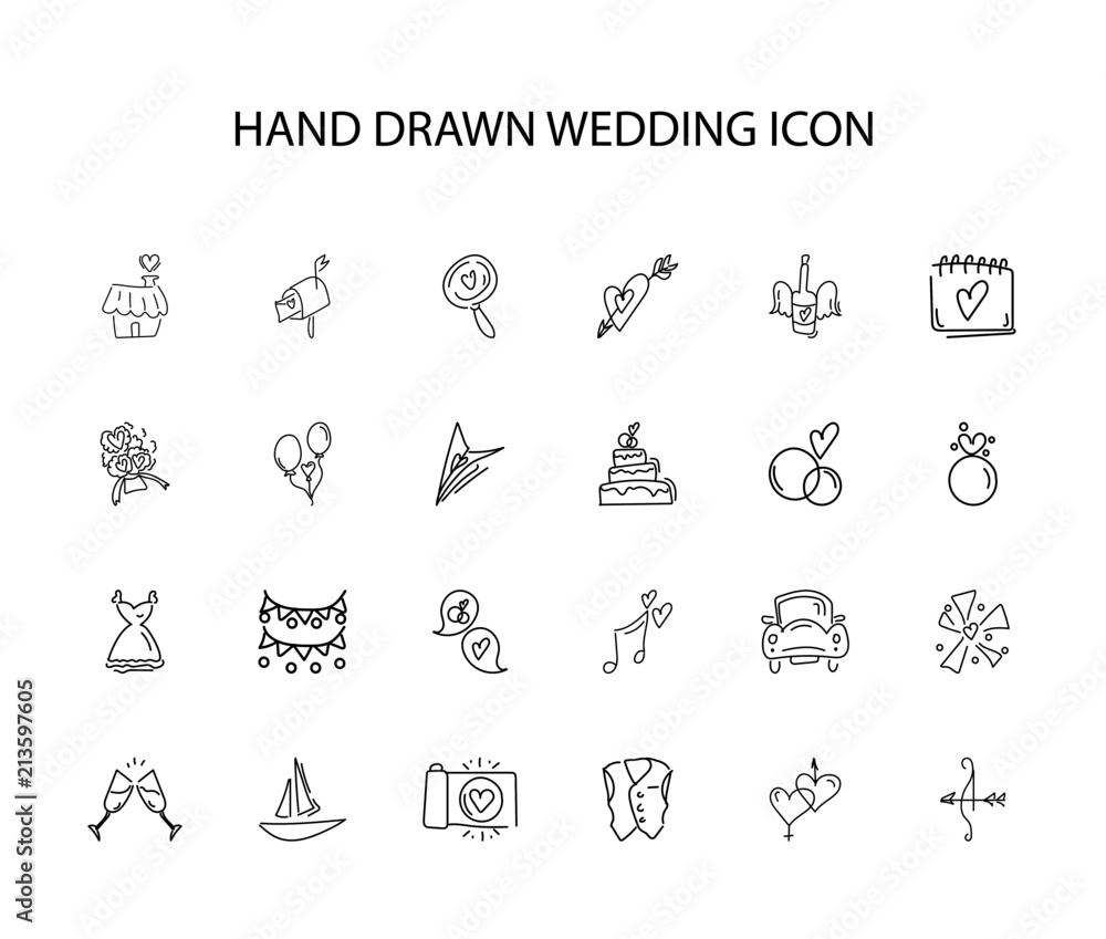 Hand drawn icon set. Wedding pack. Vector illustration Stock Vector ...