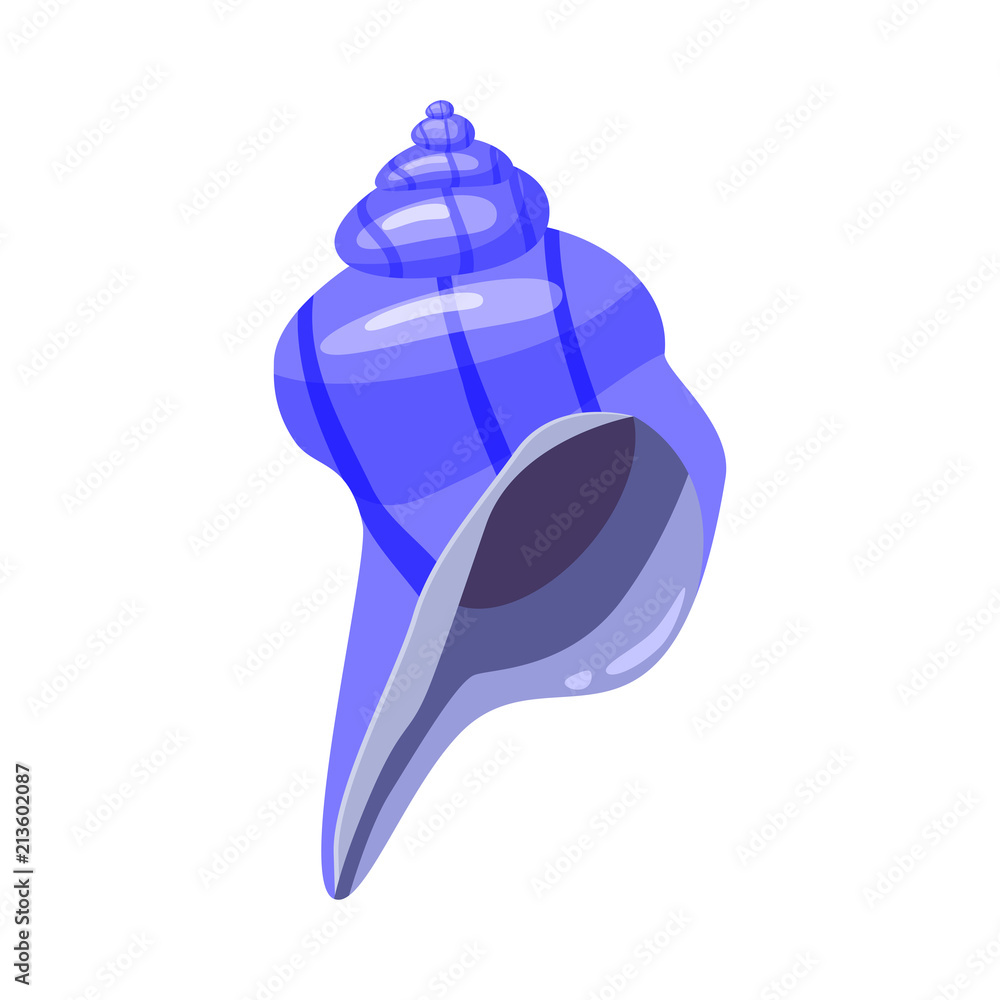 Cute bright blue cartoon seashell icon. Colorful shellfish symbol ...