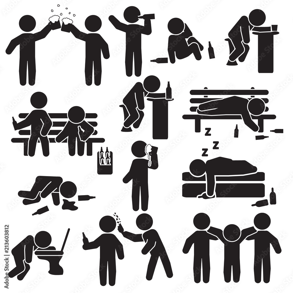 Alcoholism, party and people drinking icon set. Vector. Stock Vector ...