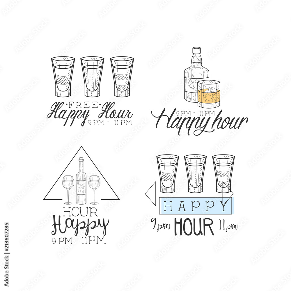 Hand drawn vector signs for cocktail bar or cafe. Original sketch style ...