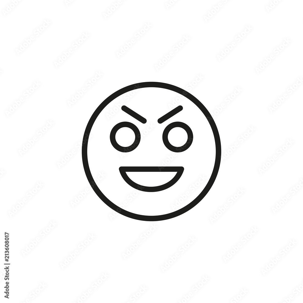 Evil grin emoticon line icon. Wicked, gloat, malicious laugh. Emoticon ...
