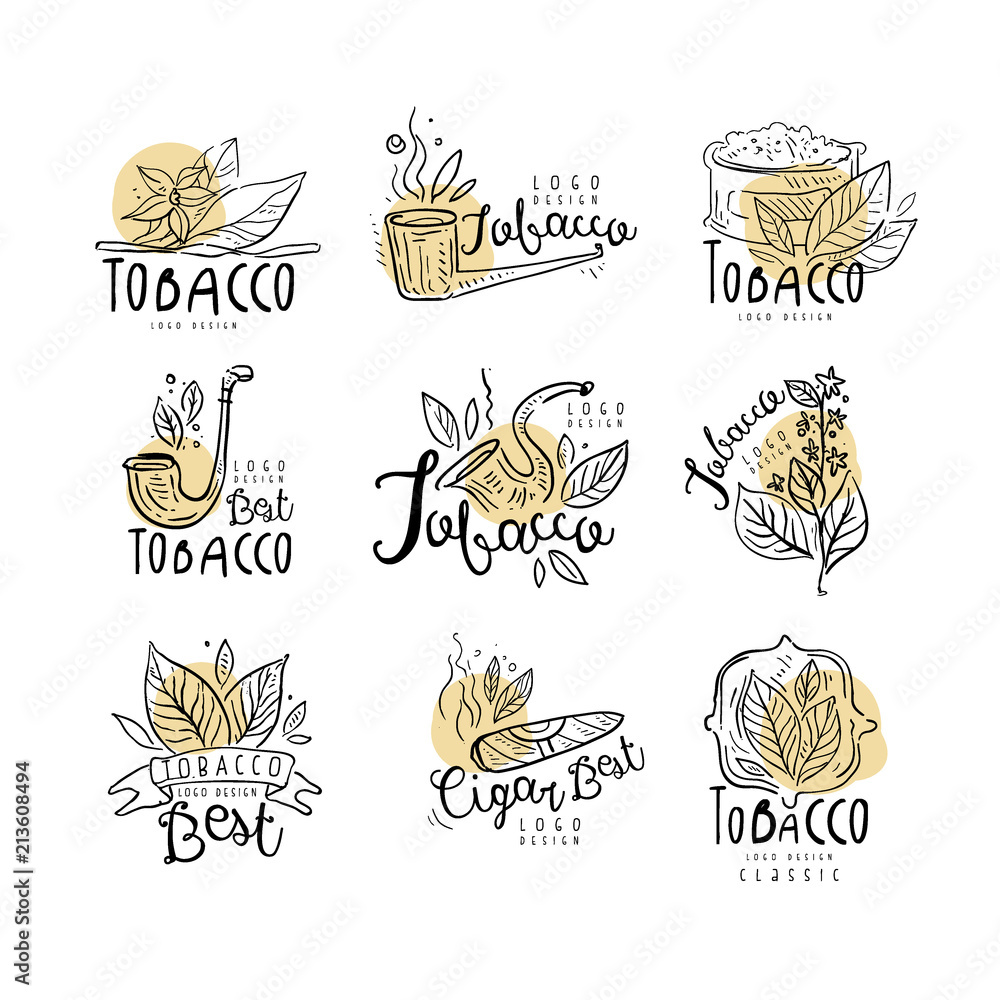 Best tobacco logo design set, emblems can be used for smoke shop ...