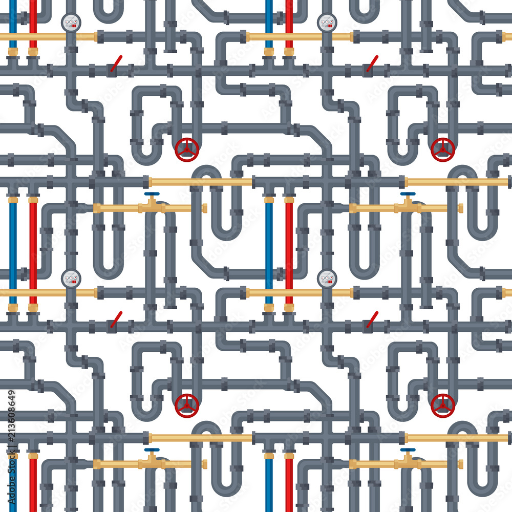 Seamless background with tubes and pipelines on white. Flat elements of ...