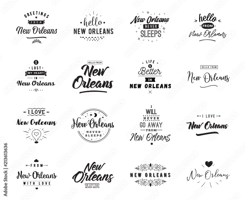 Greeting cards, vector design. Isolated logos. Typography set. Stock ...