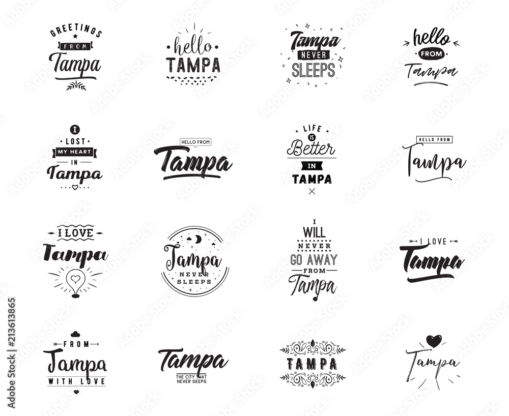 Greeting cards, vector design. Isolated logos. Typography set. Stock ...