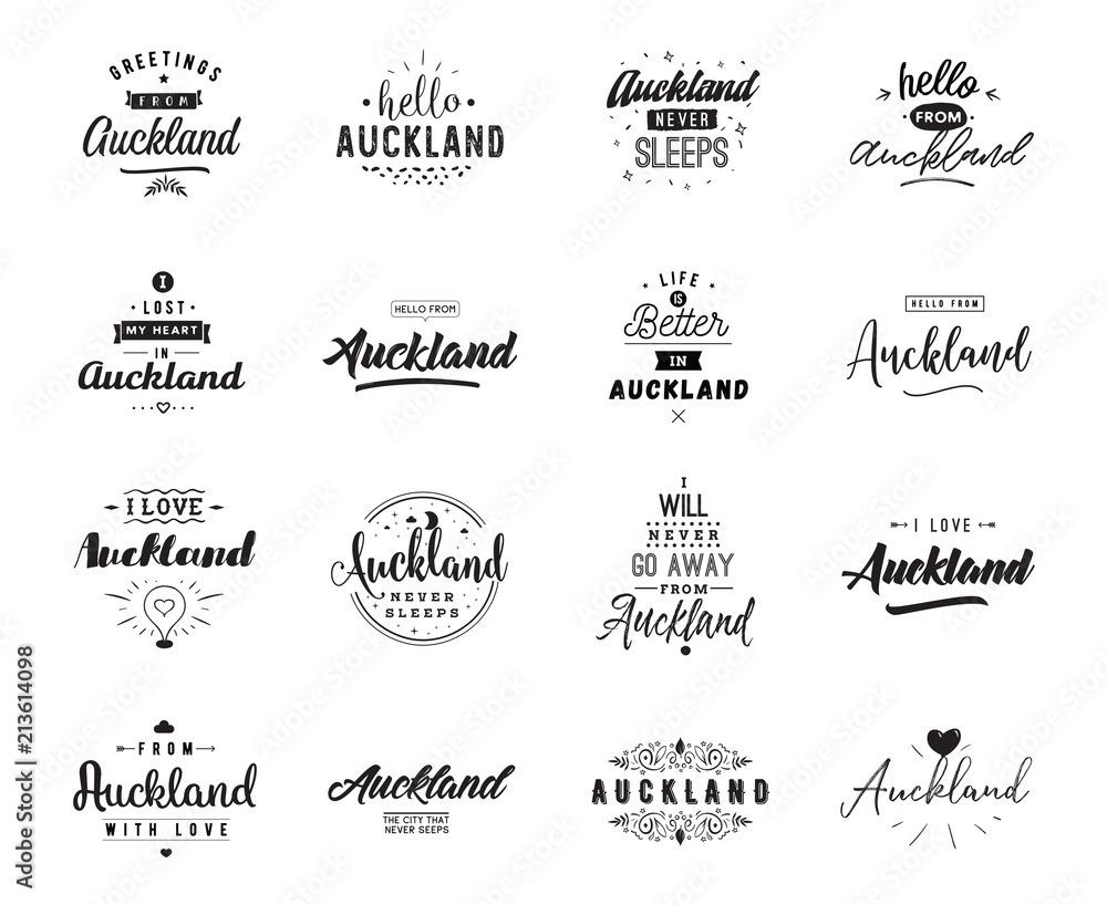 Greeting cards, vector design. Isolated logos. Typography set. Stock ...