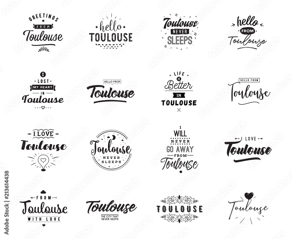 Greeting cards, vector design. Isolated logos. Typography set. Stock ...