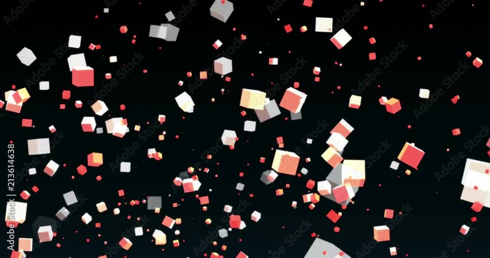 Particle system of 3d cubes flying in an abstract environment with a ...