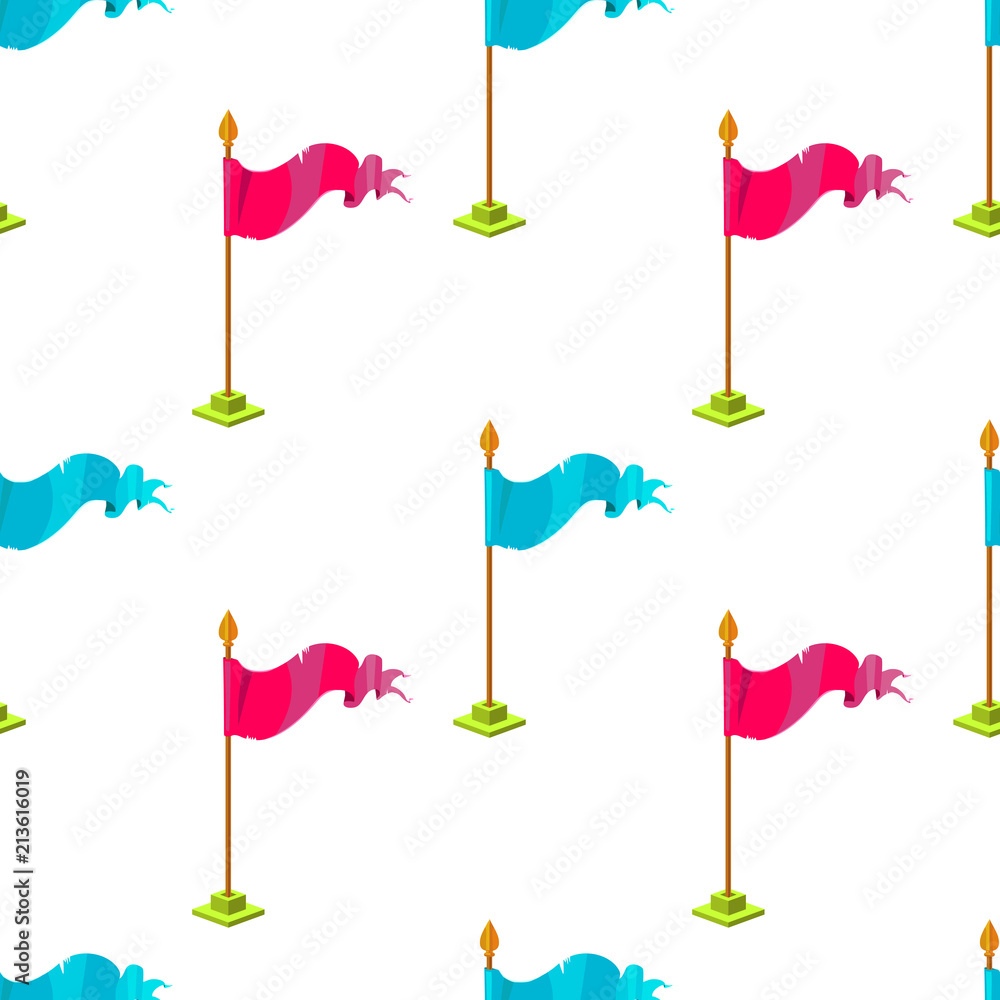 Seamless pattern with pink and blue flags on white background. Vector ...