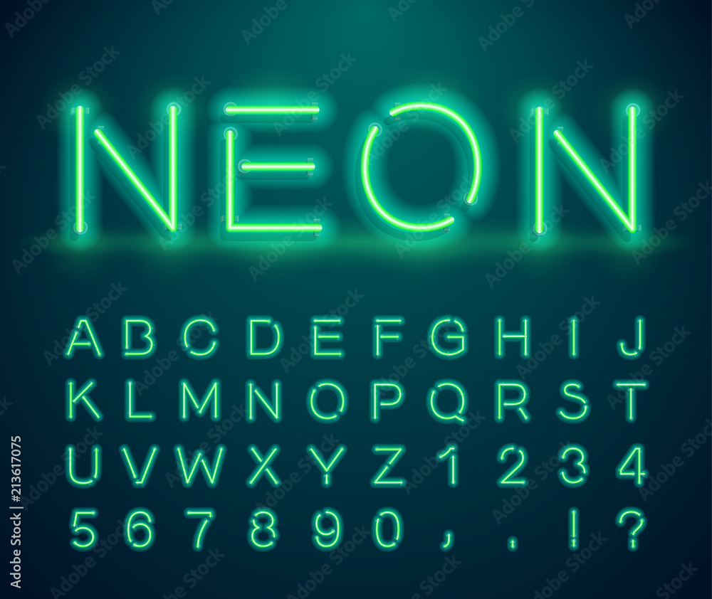 Set of letters in neon style. Vector font with light effect. Set of ...