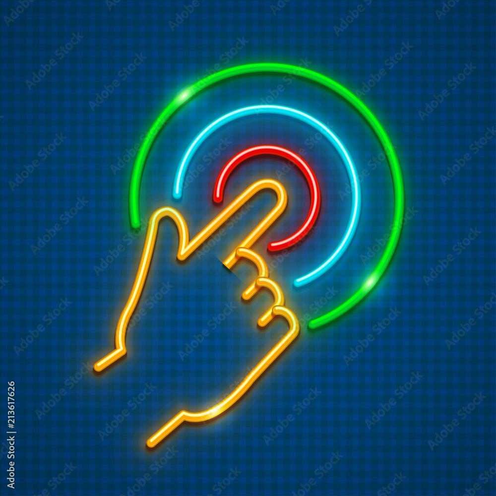 Click finger on touchscreen. Touching screen smartphone. Neon Stock ...