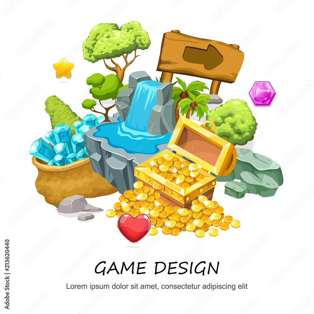 Cartoon Game Design Concept Stock Vector | Adobe Stock