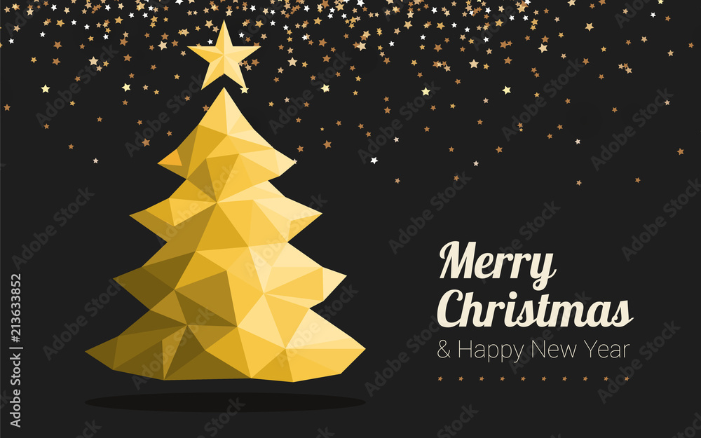 Merry Christmas and a happy New Year Polygon Tree Stock Vector | Adobe ...