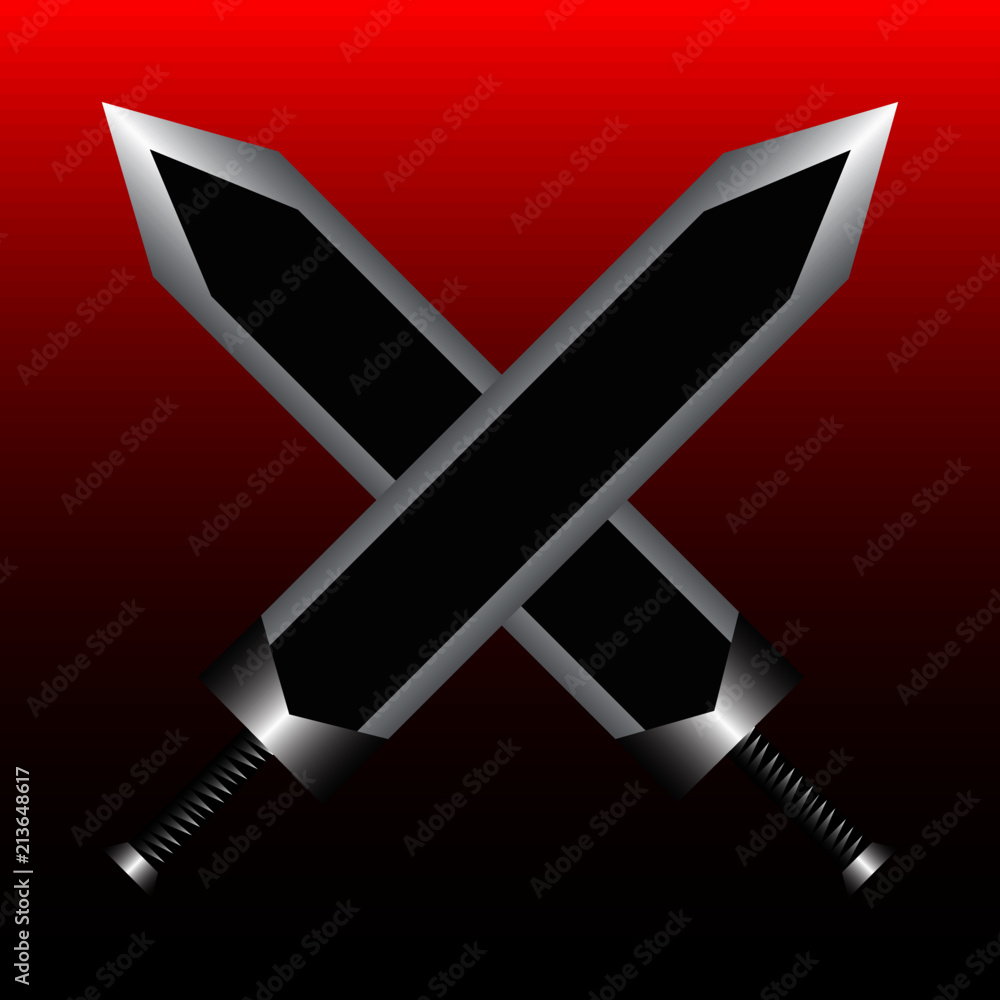 Two Crossed Swords on Red Background. Two-handed sword. Great Sword ...