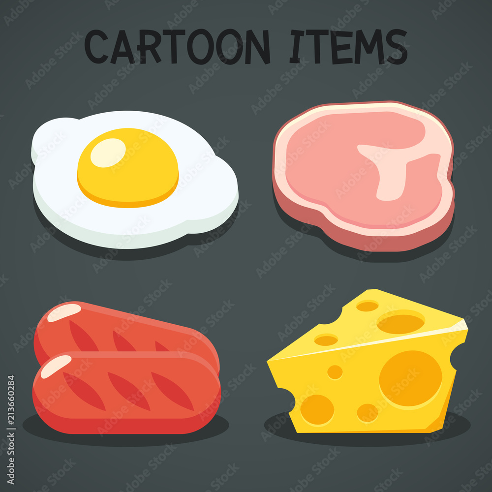 Cartoon items Different symbols asset GUI elements for casual mobile ...