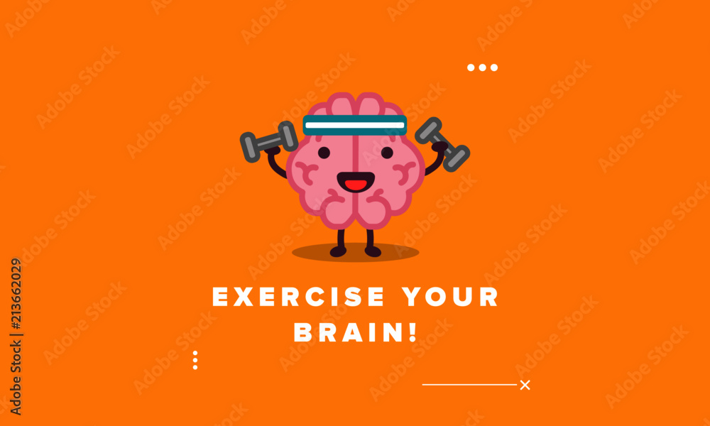 Exercise your brain Poster Design with Brain Cartoon Vector ...