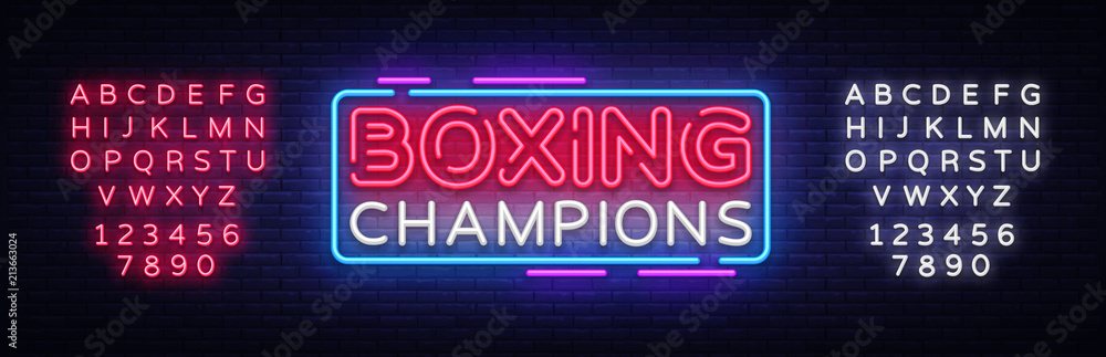 Boxing Champions neon sign vector. Boxing Design template neon sign ...