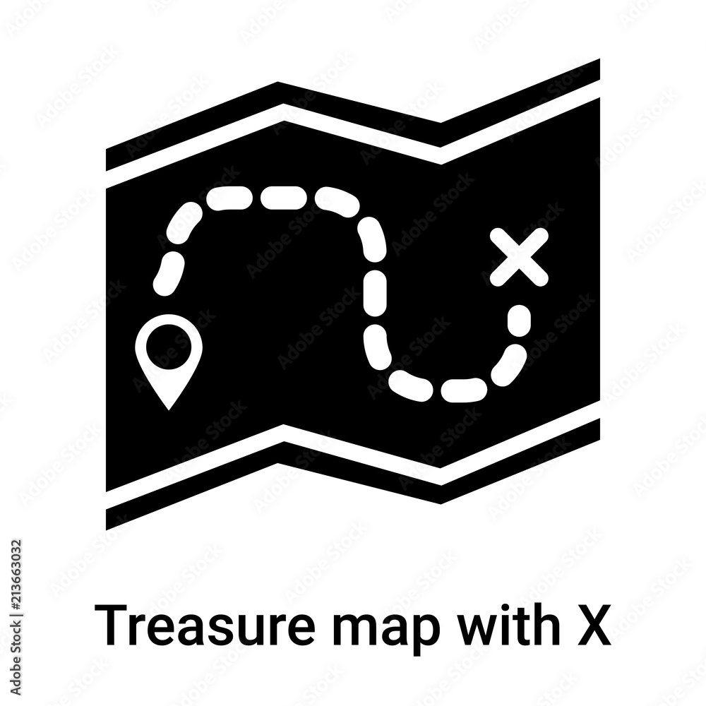 Treasure map with X icon vector sign and symbol isolated on white ...