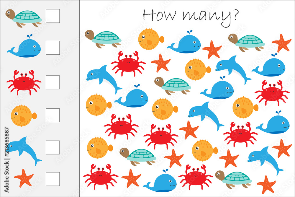 How many counting game with ocean animals for kids, educational maths ...