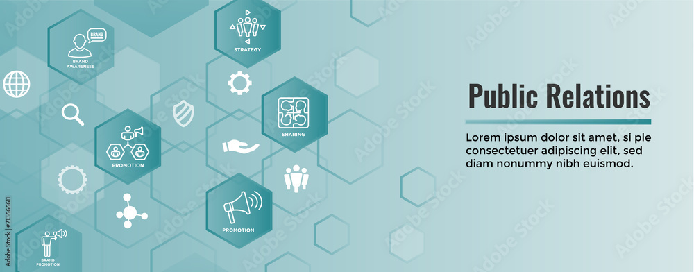 Public Relations Web Header Banner and Icon Set with brand awareness ...