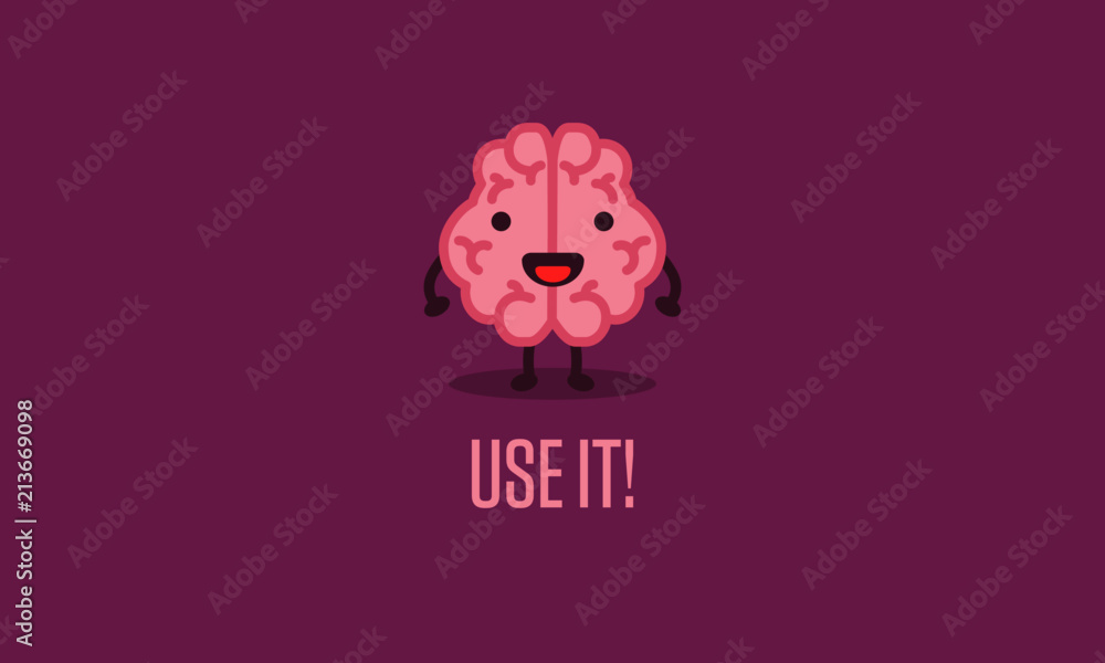 Use It brain Poster Design with Brain Cartoon Vector Illustration Stock ...