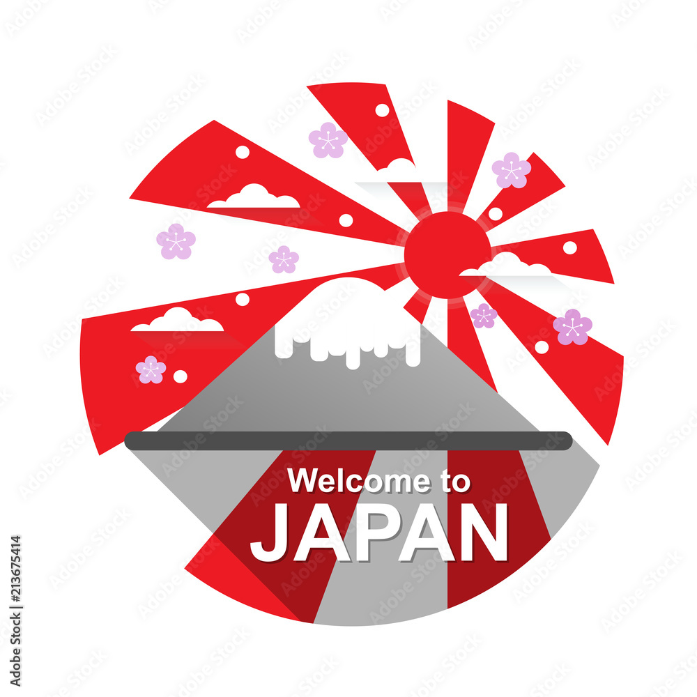 Welcome to Japan, Fujisan Logo with Japanese famous mountain, Vector ...