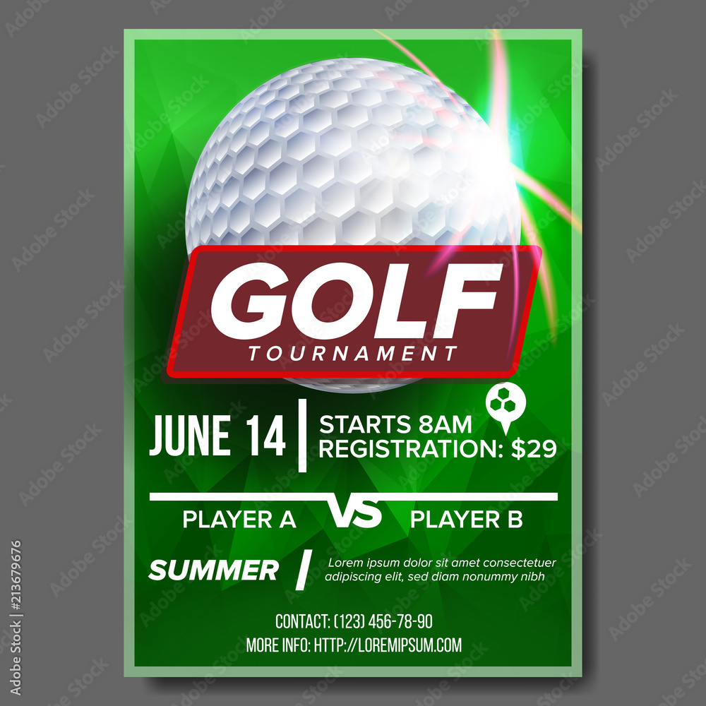 Golf Poster Vector. Banner Advertising. Sport Event Announcement. Ball ...