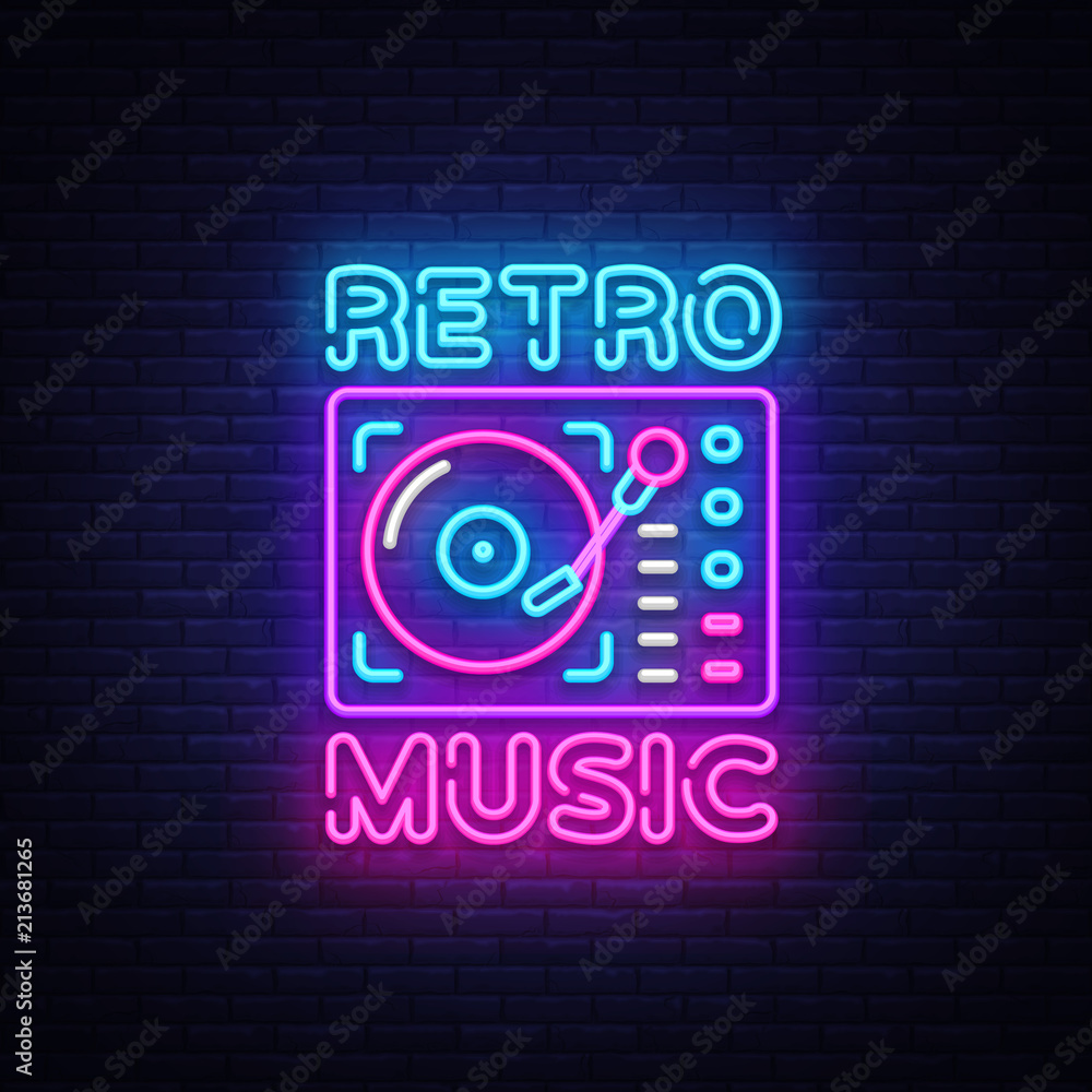 Retro Music neon sign vector. Retro Music Design template neon sign ...