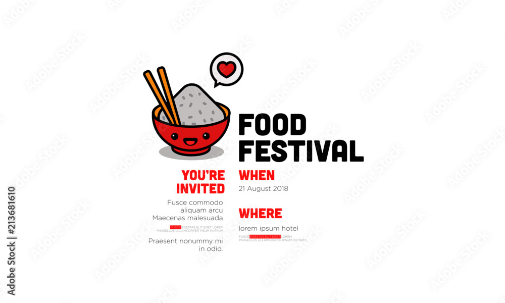 Food Festival invitation Design with Rice Bowl Chopsticks Where and ...