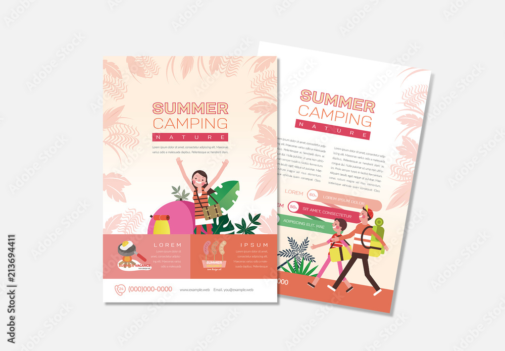 Camping Flyer Layout With Character Illustrations Stock Template ...