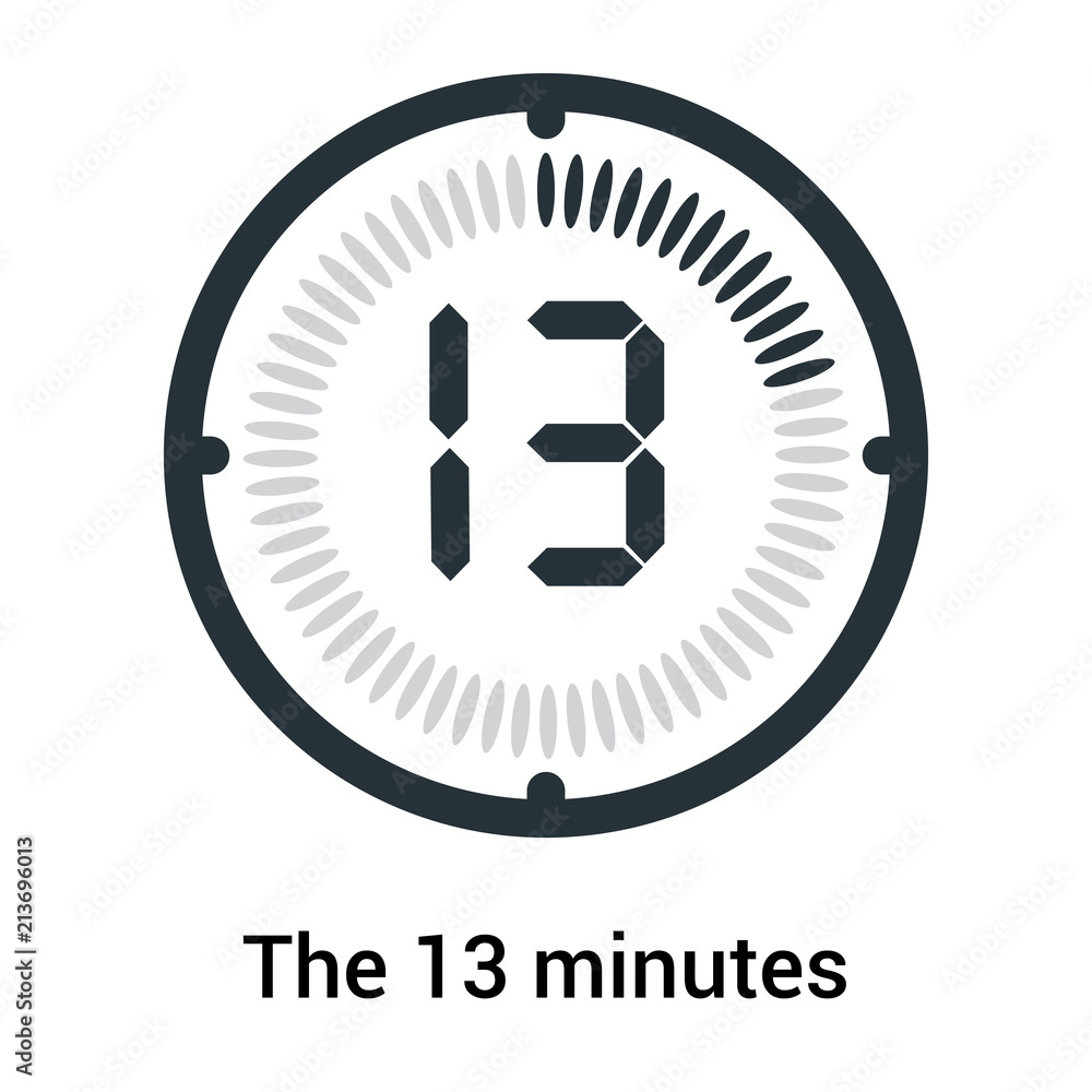 The 13 minutes icon isolated on white background, clock and watch ...