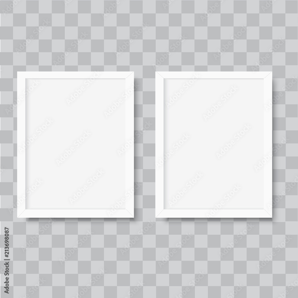 Realistic vertical white photo frame on transparent background. Vector ...