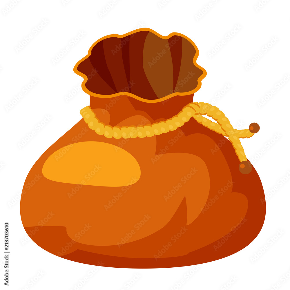 Vector illustration medieval purse, empty bag for gold and stack of ...