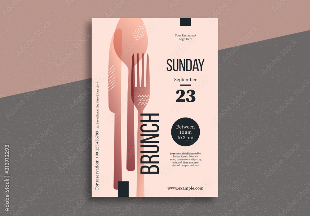 Brunch Flyer Layout with Silverware Illustrations Stock Template ...