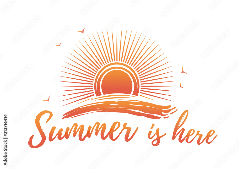 Summer logo design. Sun is above the sea wave and lettering. Summer is ...