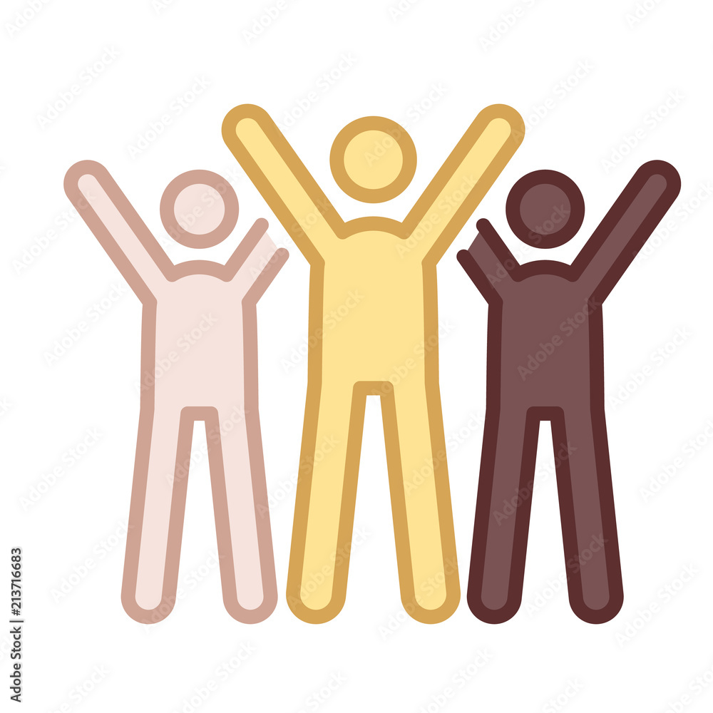Group of people celebrating. Vector thin line icon. Diverse ethnic ...