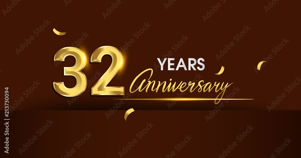 32 years anniversary celebration logotype. anniversary logo with golden ...