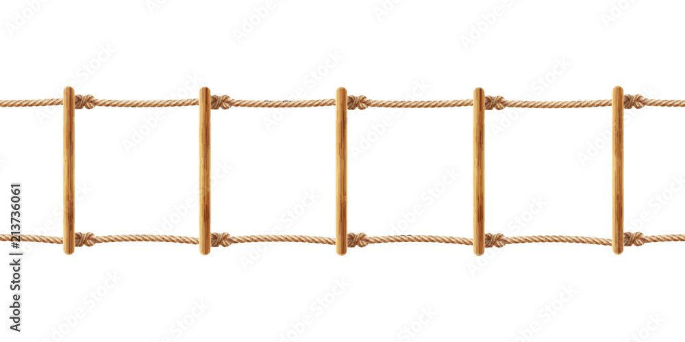 Vector realistic brown rope ladder isolated on white background ...
