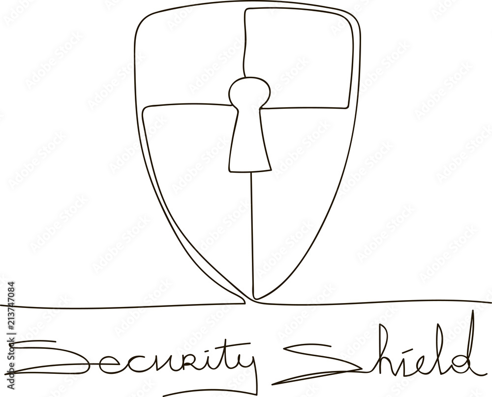 Shield on digital data. Continuous line drawing Stock Vector | Adobe Stock