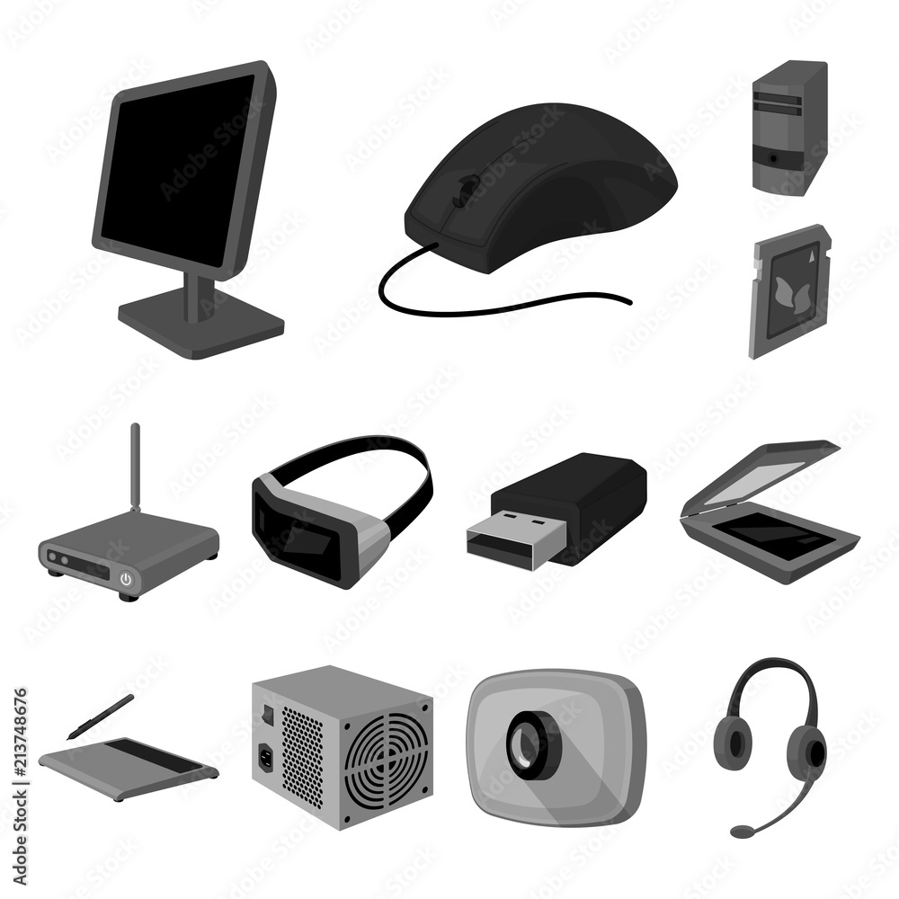 Personal computer monochrome icons in set collection for design ...