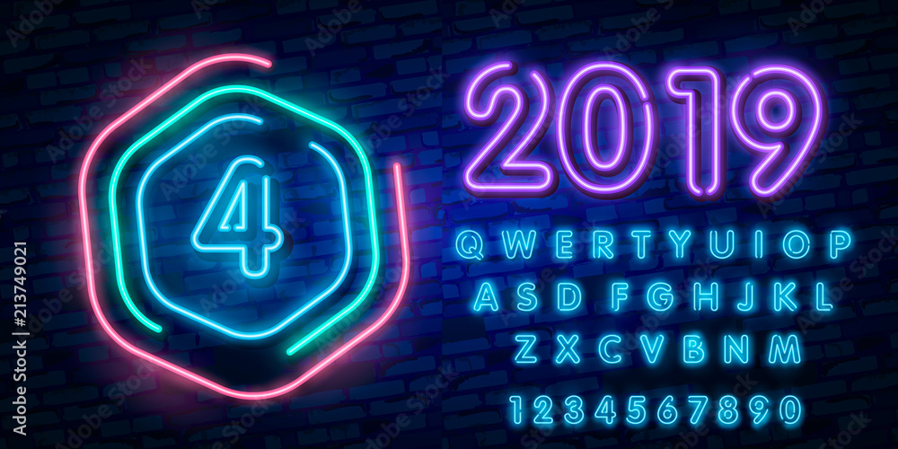 Number Four symbol neon sign vector. Number Four template neon icon ...