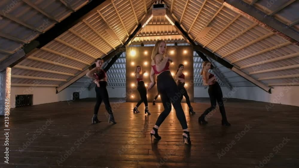 Vidéo Stock silhouettes of dancing girls. go-go dance. Closeup dance ...