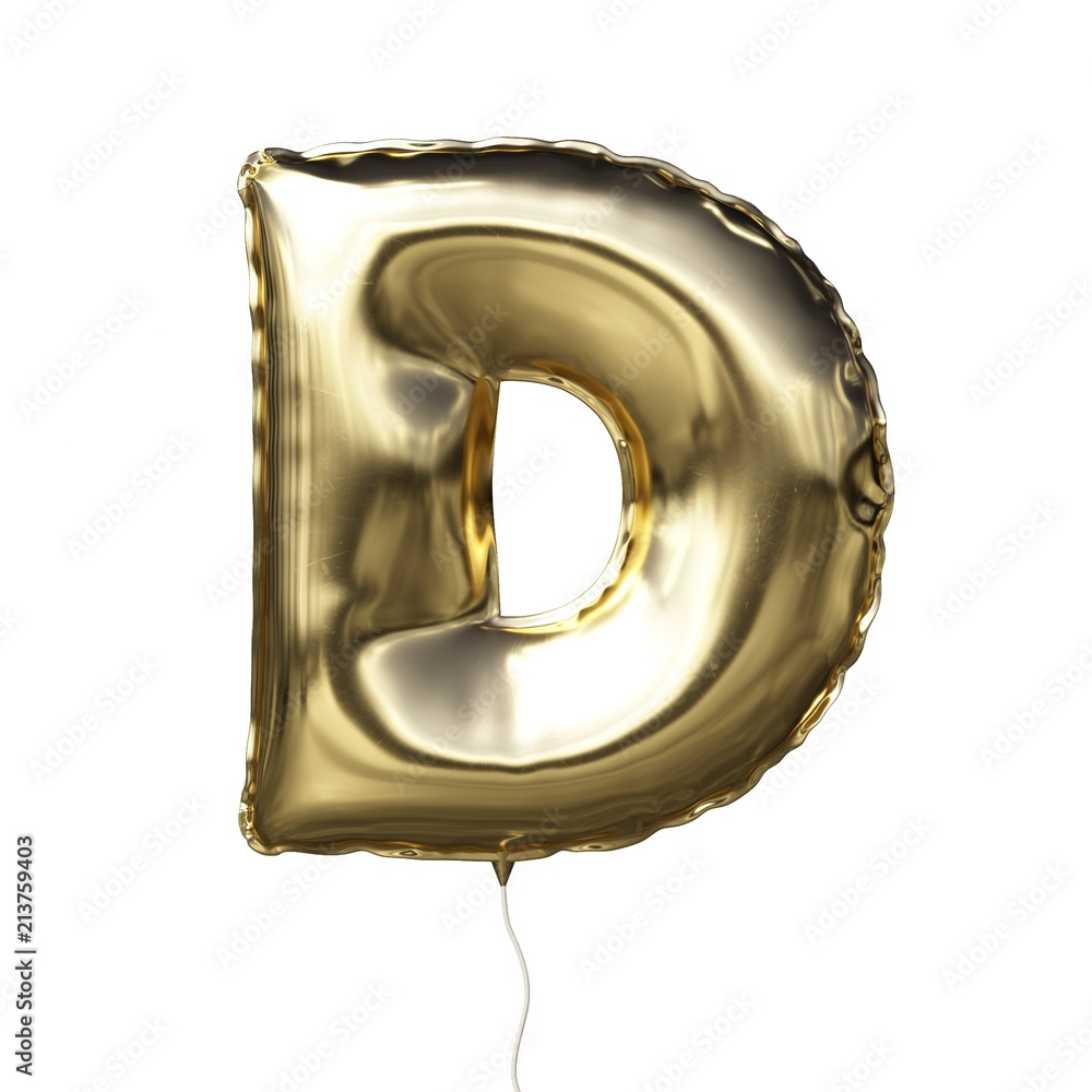 Letter D made of golden inflatable balloon isolated on white background ...