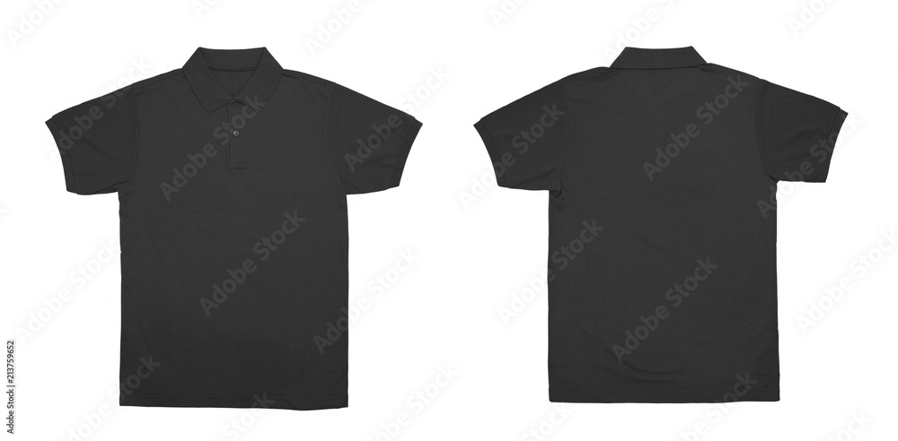 Blank Polo shirt color black front and back view on white background ...