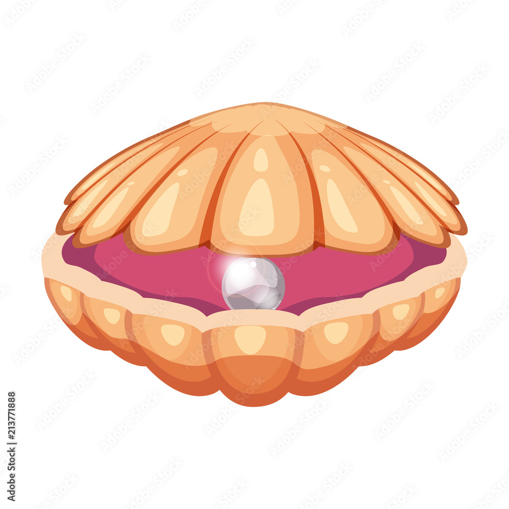 Cute bright cartoon seashell icon. Colorful shell with a pearl symbol ...
